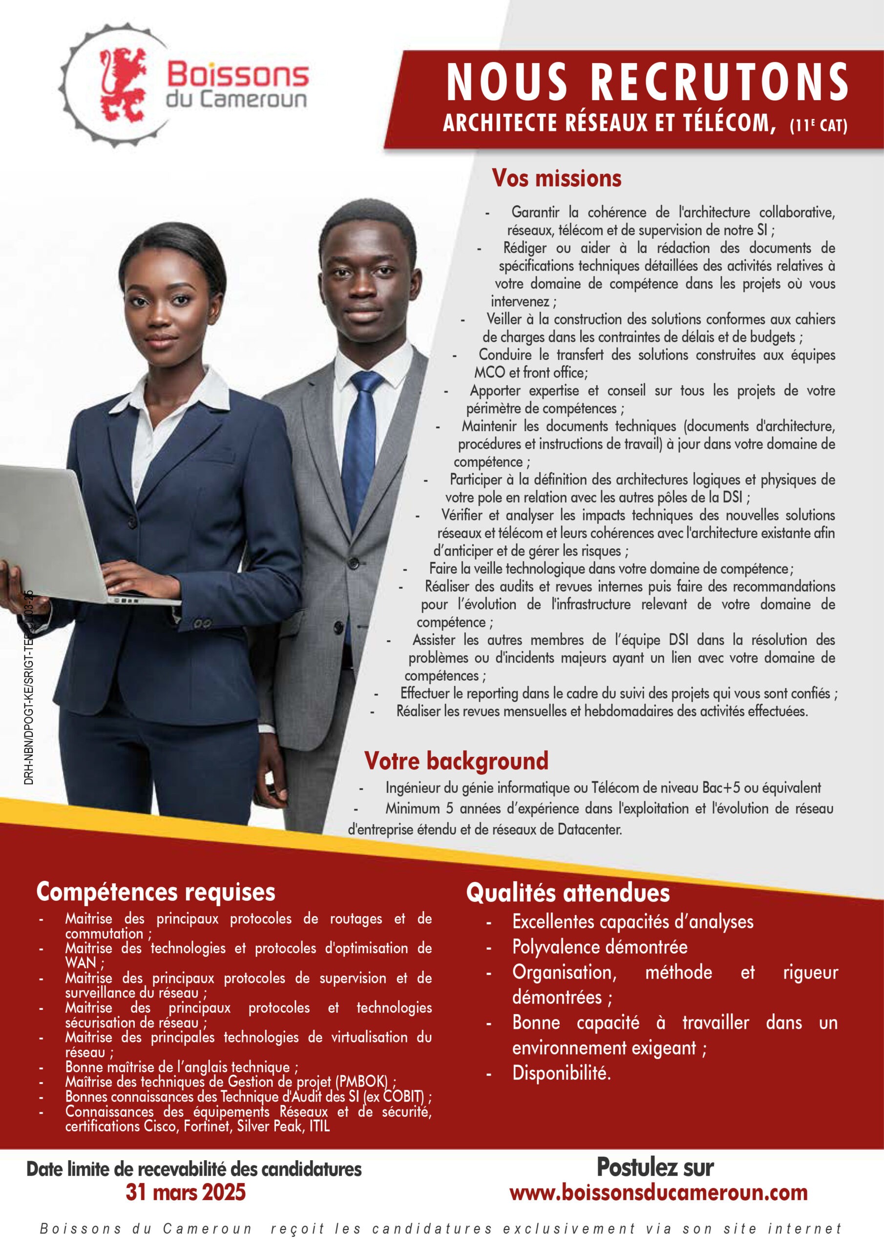 Architecte Réseaux et Télécom - Boissons du cameroun